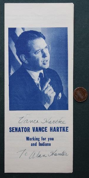 1959-77 Indiana Senator Vance Hartke signed / autographed campaign ...