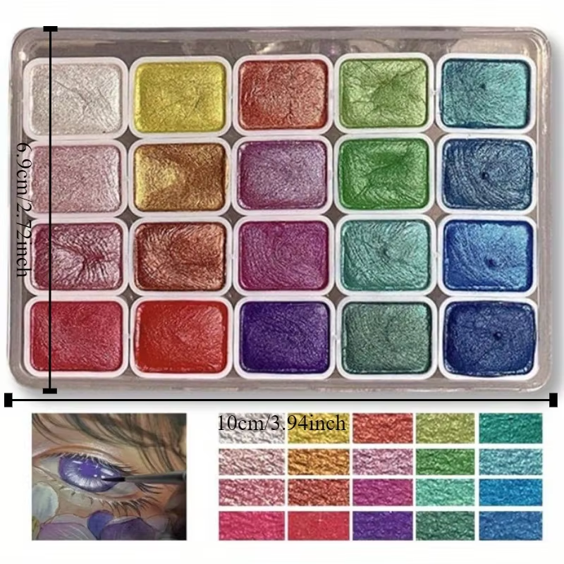 20-Color Metal Watercolor Painting Set, New Portable Box with Sparkling ...
