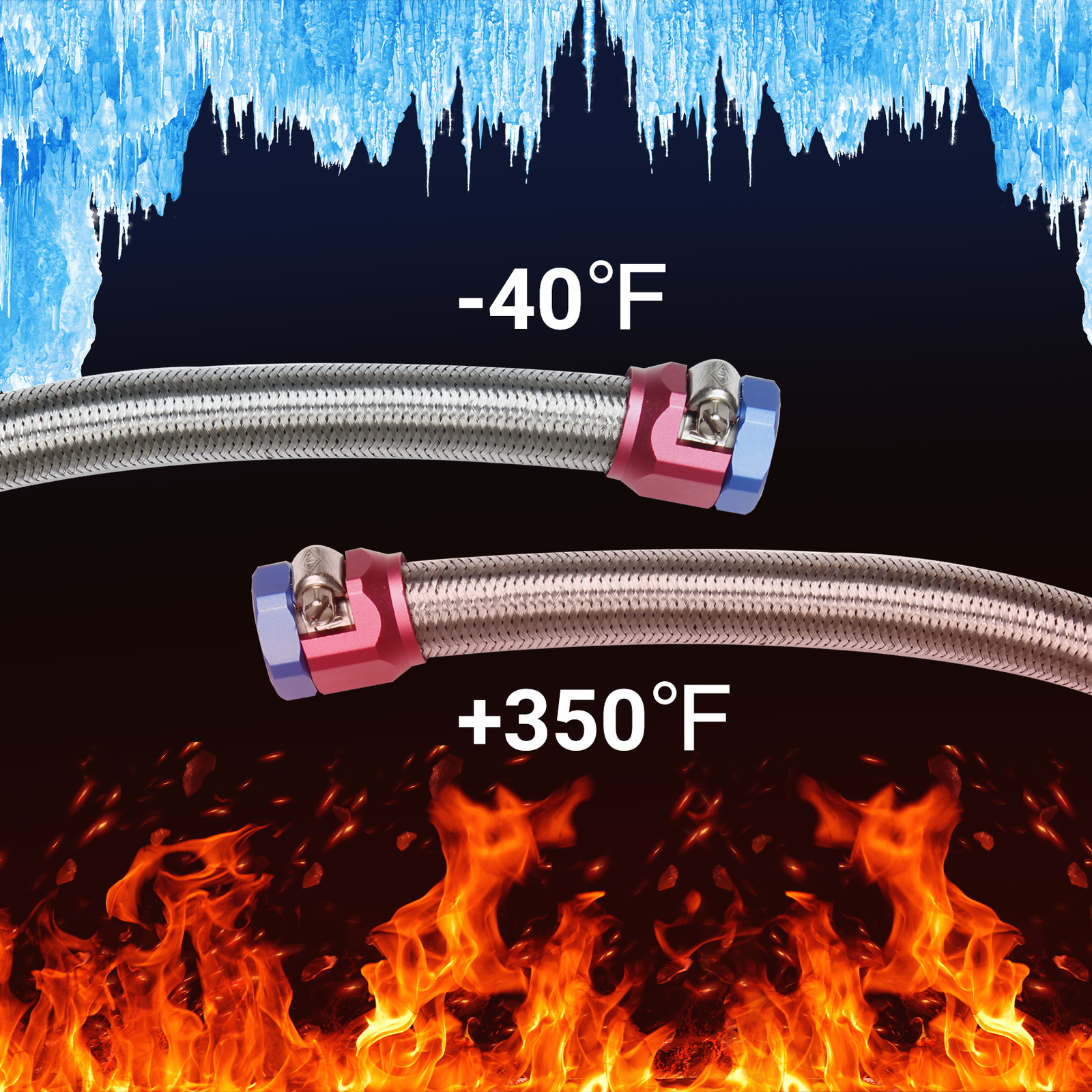 Universal 3/8" Hose 3ft. Braided Stainless Steel Flex Fuel Line Hose ...