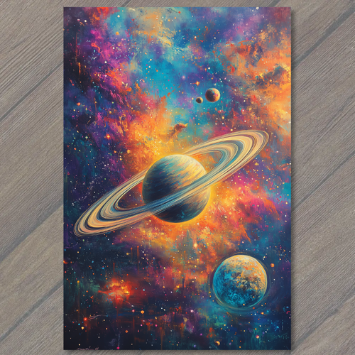 Art Print Saturn Rings Color Explosion Cosmic Galaxy Vivid Planets ...