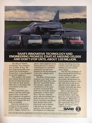 1988 Saab 9000 Series and Supersonic Jet Vintage Print Ad 8x11 Inches ...