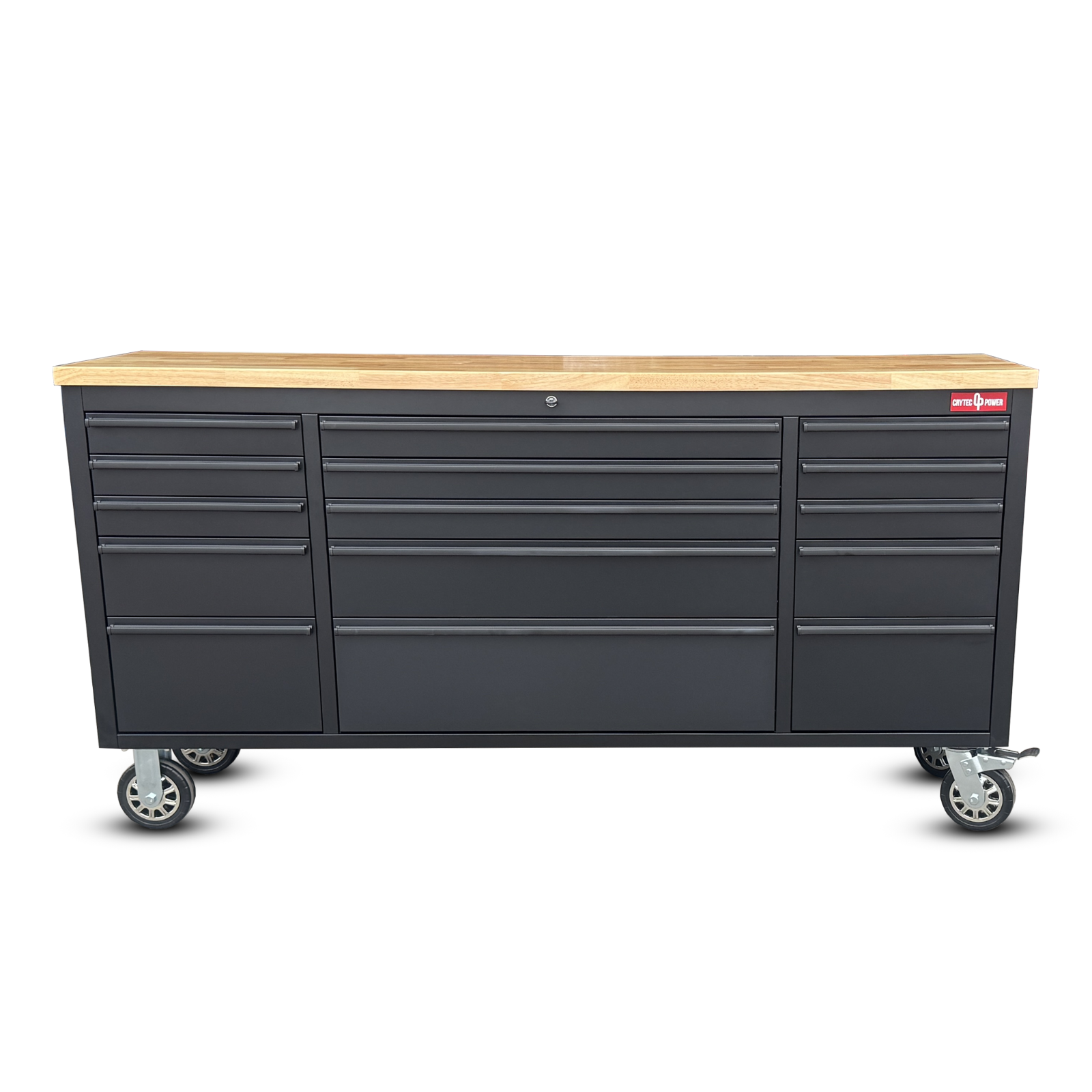 Crytec 72" Black Tool Cabinet Wooden Top 15 Drawer Work Bench Tool Box ...