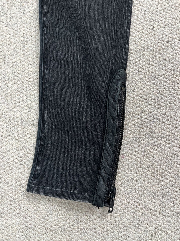 Men's Delusion Black Jeans Leather Trim Small S Designer Approx 33 x 30 ...