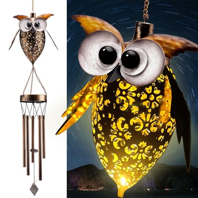 Solar Wind Chimes Outdoor - Owl Decoration, 6 pcs Chime Pipes Metal ...