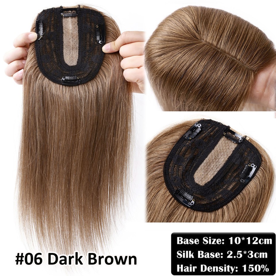 Natural Topper Hairpiece Clip In REMY 100% Human Hair Silk Base Toupee ...