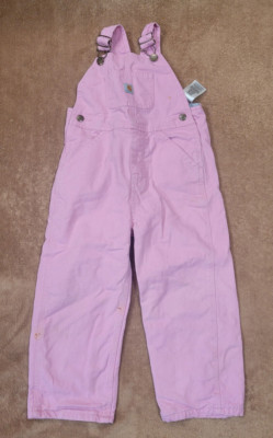 Girls Carhartt Pink Canvas Flannel Lined Bib Overall size 4T 3 small ...