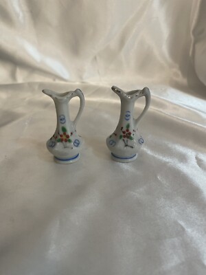 Vintage Set 2 Porcelain Japan Pitcher Vase Miniature Matching Set Hand ...