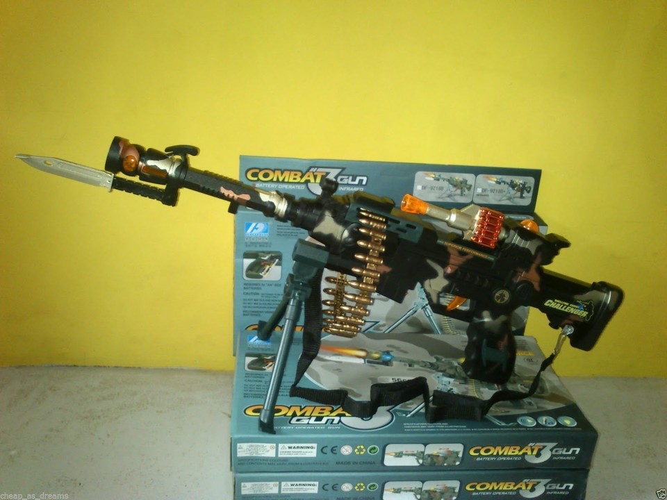 Combat 3 Army Commando Machine Gun Pistol With Lights And Sounds Kids ...