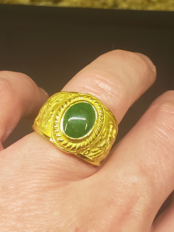 STORE CLOSING 12/15/24: 24K Gold Jade Oval Dragon Ring Lambert Cheng ...