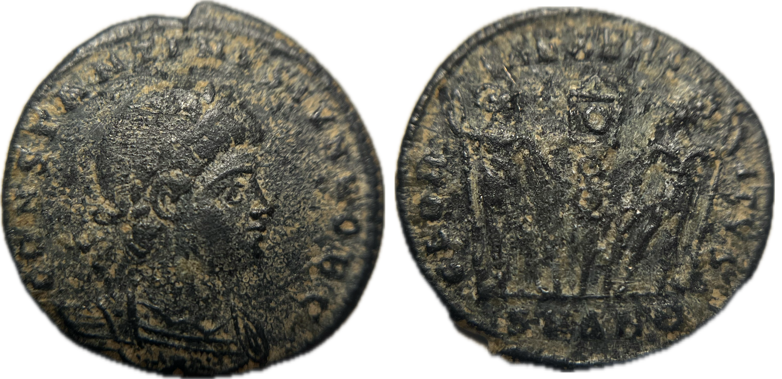 Constantius II as Caesar AE4 | Antiohch Mint | Rv. Soldiers & Standard ...