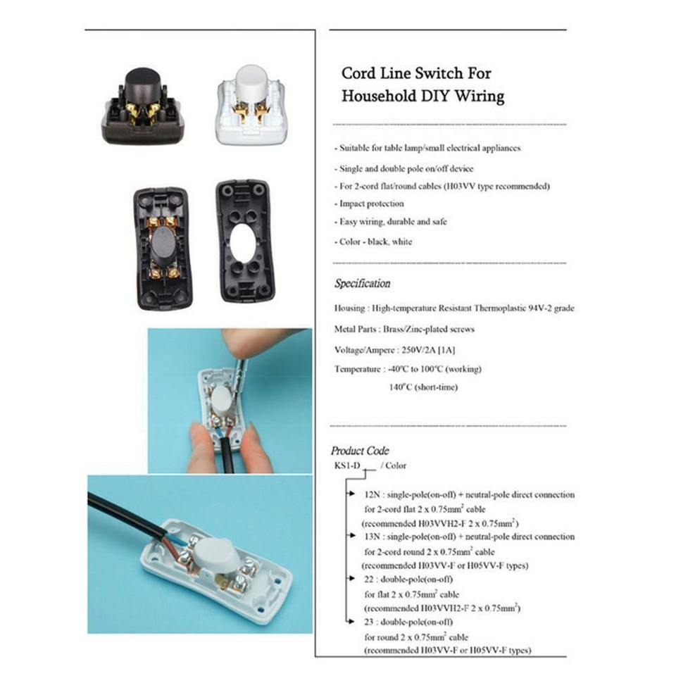INLINE SWITCH BLACK WHITE For TABLE STANDARD LAMP AU ELECTRIC LIGHT New ...