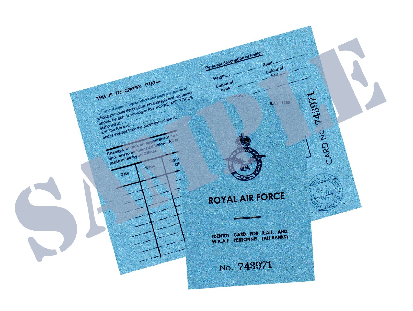 WW2 RAF Identity Card - Form 1250 - King Crown Version - (Exact Copy ...