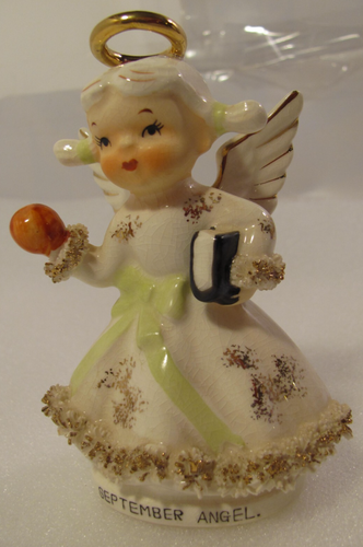 Lefton Birthday Angel September Apple Book Teacher Vtg Porcelain Girl ...