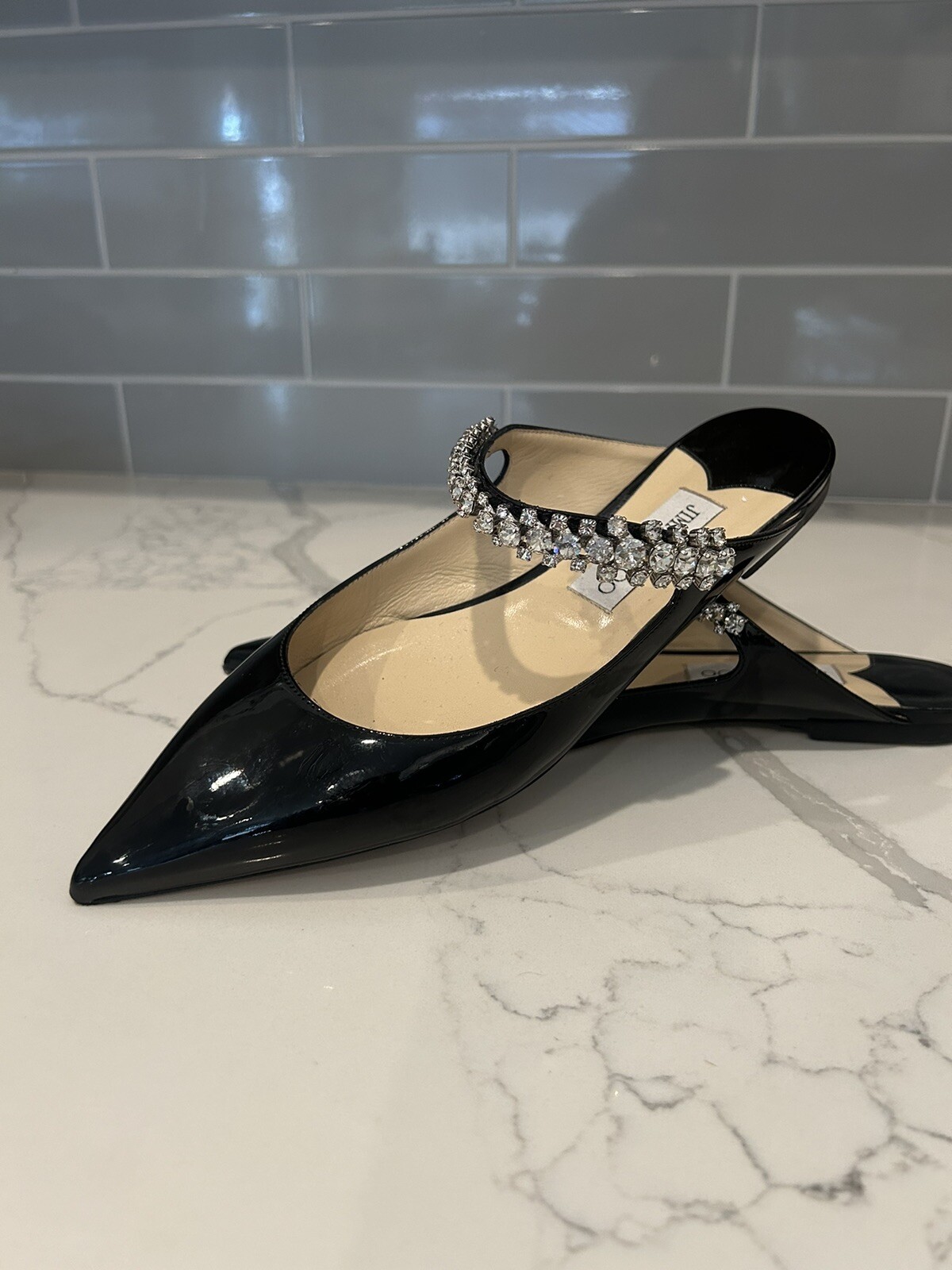 Jimmy Choo Bing Crystal Embellished Black Patent Leat… - Gem