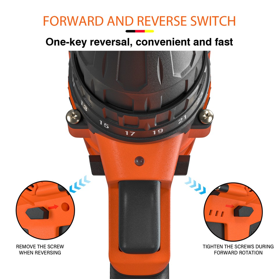 EMDTOOL 21V Cordless Drill Set Electric Combi Driver Screwdriver Power ...