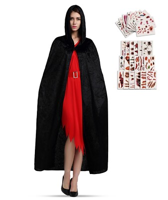 Adult Halloween Velvet Vampire Cloak Cape Hooded Robes Witch Cosplay ...