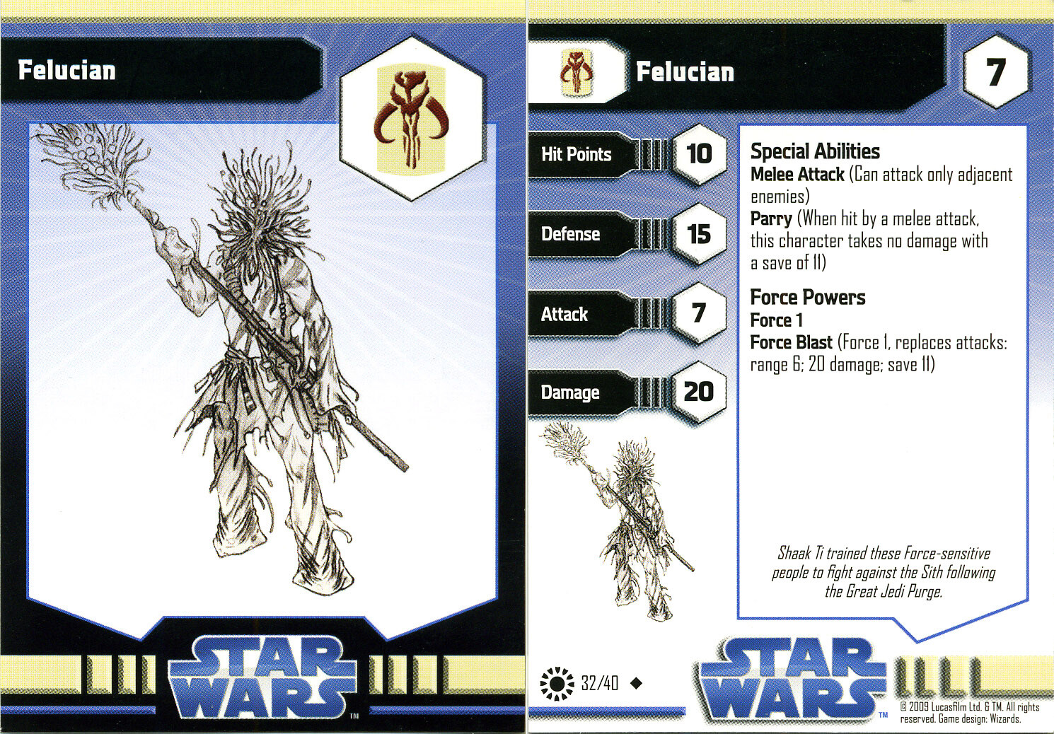 Star Wars Miniatures Jedi Academy FELUCIAN #32 Warrior Chieftain card ...