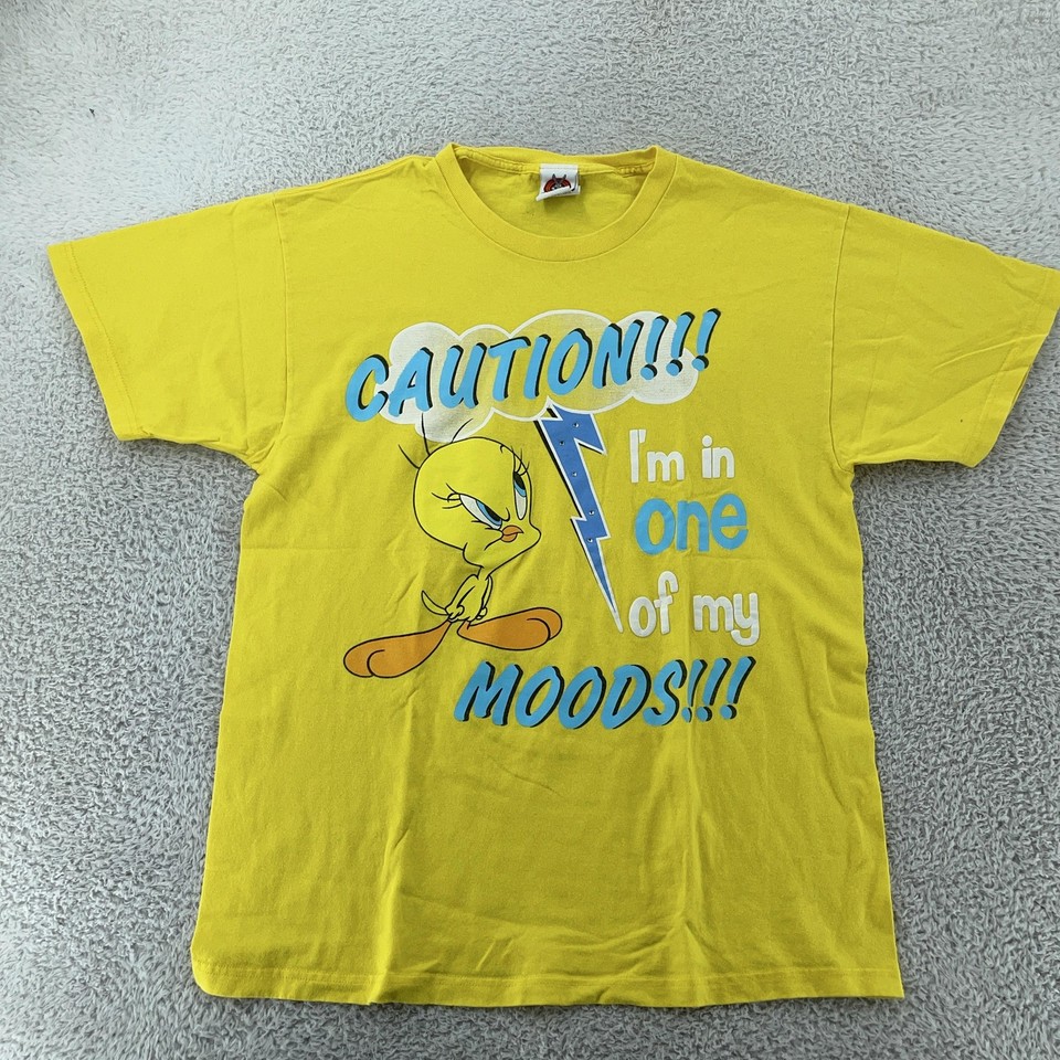 Vintage Looney Tunes Tweety Bird Moody Warning Shirt Mens M/L Yellow ...