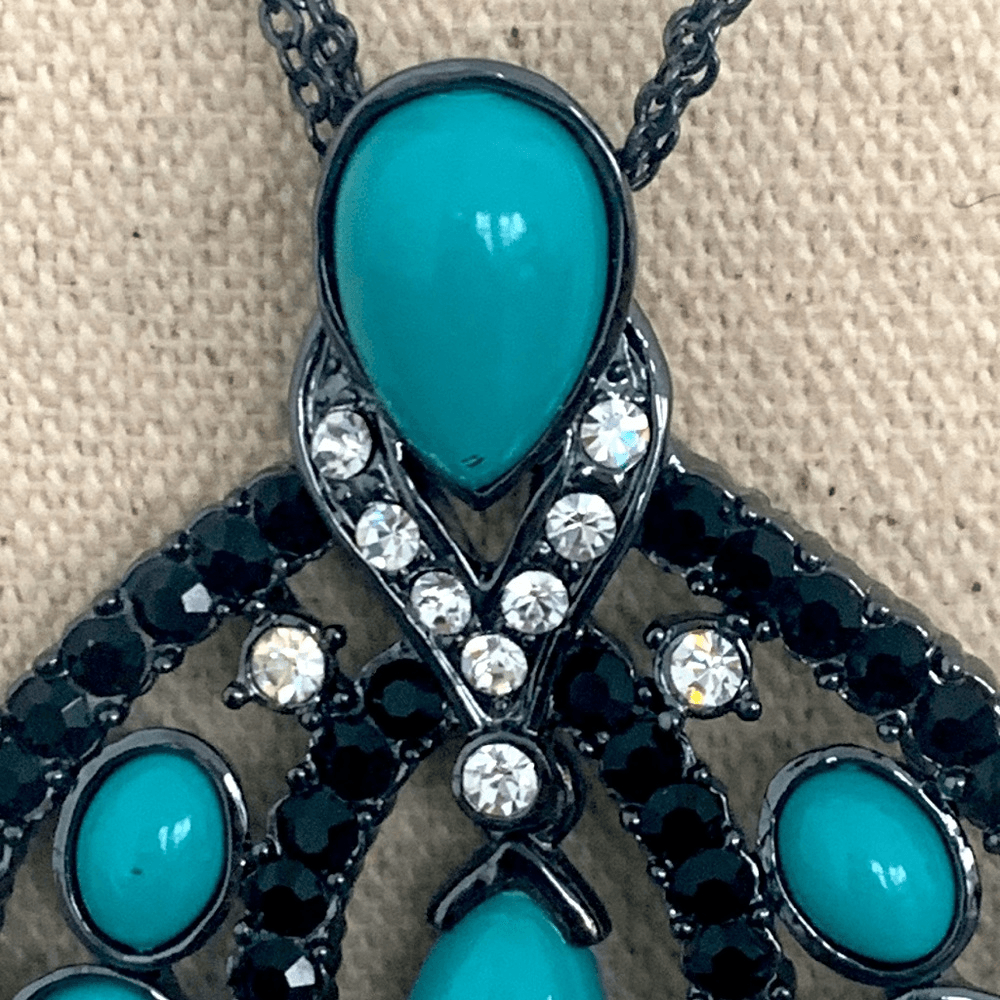Joan Boyce Pendant Necklace Faux Turquoise & Hematite Crystal QVC | eBay