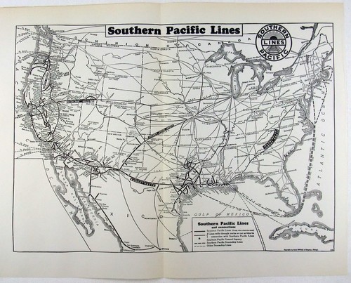 Southern Pacific Railroad - Original 1937 System Map. Antique Railway ...