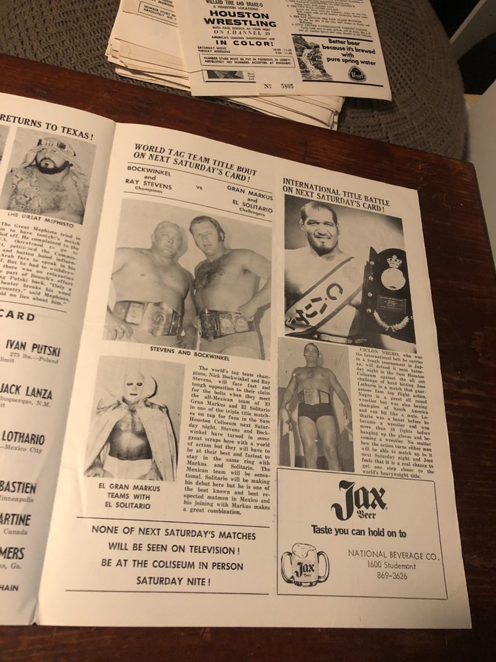 Vintage 05/17/1974 Houston, TX Paul Boesch Wrestling Program NWA/AWA ...