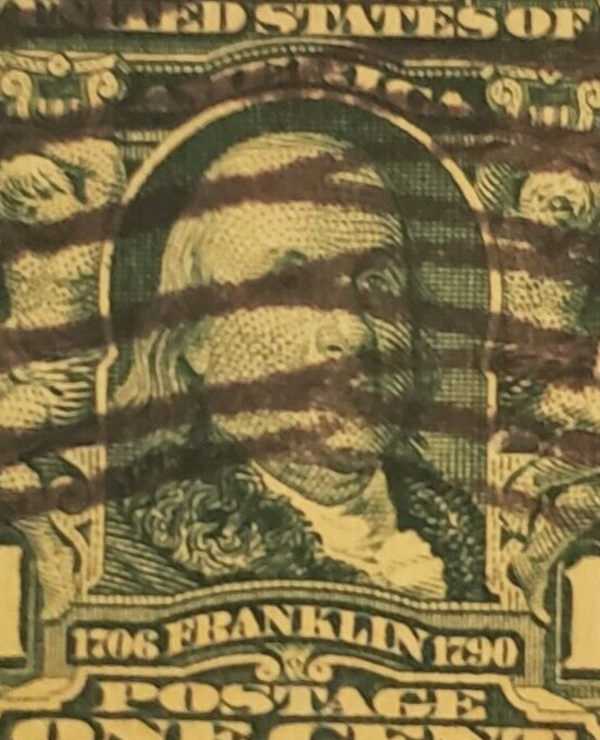 United States Postage Stamp ~ Benjamin Franklin ~ 1₵ Green ~ Posted ~ c ...