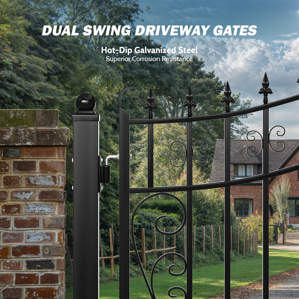 ZUMI 16x6 ft. Dual Swing Gates for Driveway Heavy Duty Outdoor Steel ...