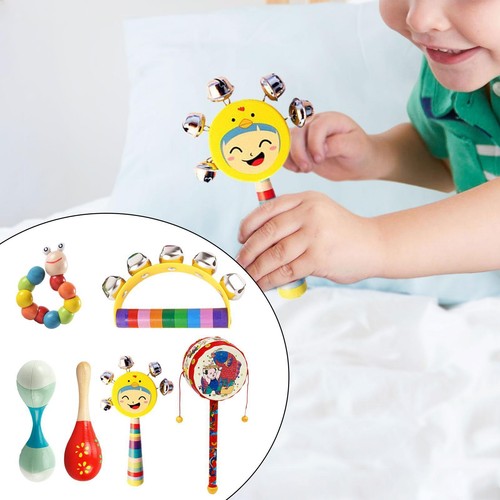 6Pcs Wooden Baby Rattle Set Sensory Toy for Boys Girls 0-1 Year Old ...