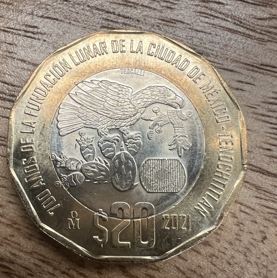 BIMETALIC MEXICAN COIN $20 PESOS Coin - Mexico City - Tenochtitlan 700 ...