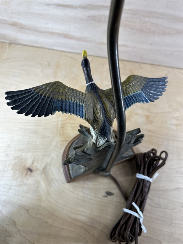 VTG Mallard Duck Cocktail Desk Lamp Hand Painted Bronze Lamp 22 1/2" No ...
