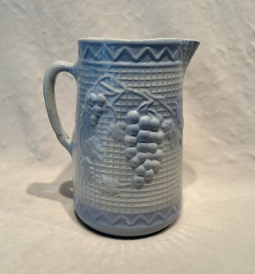VINTAGE: 9 1/4" NORTH STAR light BLUE Pottery PITCHER with Grapes ...