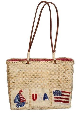 Patriotic USA Purse Handbag Tote Bag Straw Americana EUC 12 x 9 Beach ...