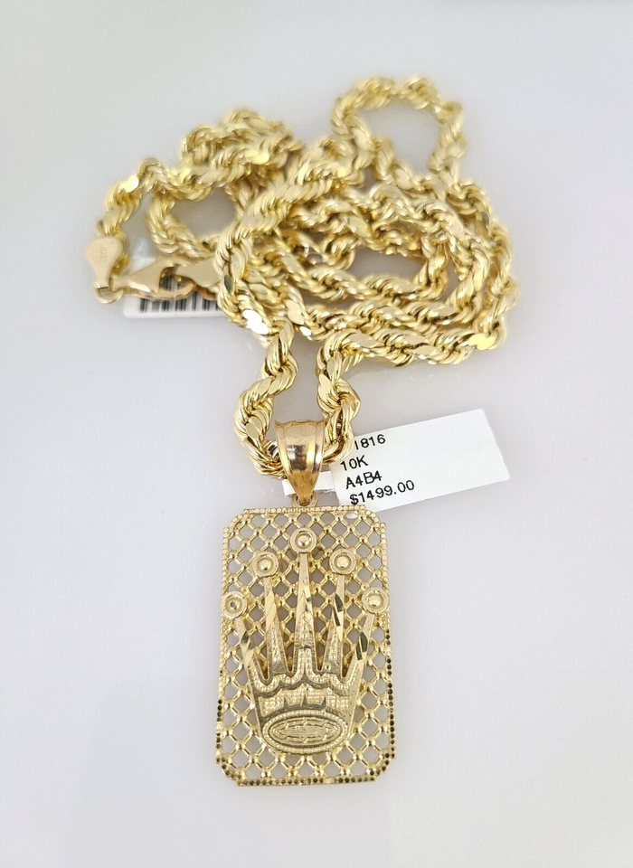 10kt Gold Rope Chain Crown Charm Set 18"-30'' Inch 6mm Necklace Pendant ...