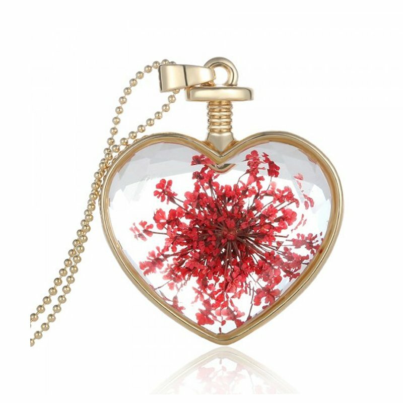 Natural Real Dried Flower Resin Glass Floating Locket Pendant Necklace ...