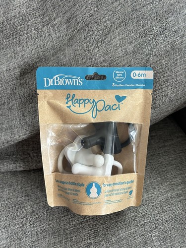 Dr Brown's Happy Paci 0-6m Pack of 3 Silicone Pacifiers Baby Black And ...