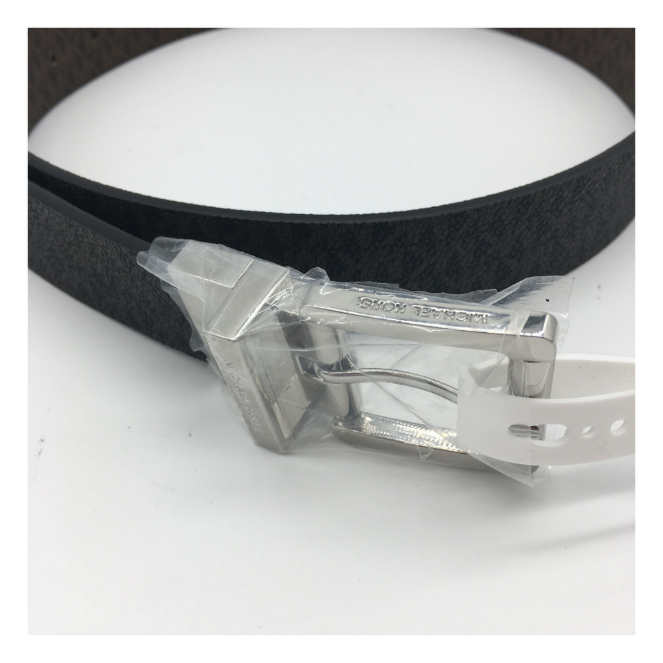 Michael Kors Reversible Belt MK Logo Signature Belt Brown Black Chrome ...