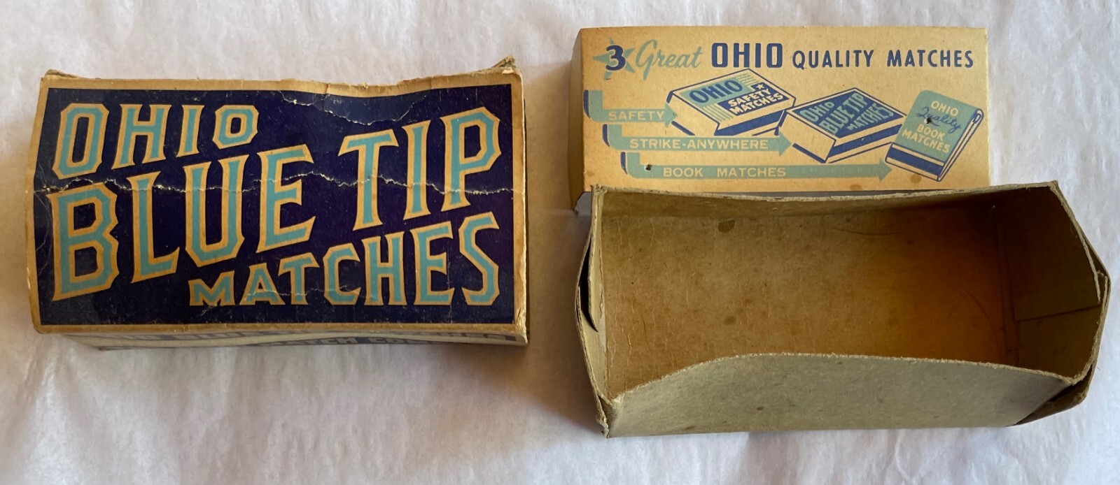 VINTAGE OHIO BLUE TIP MATCHES BOX, EMPTY, VINTAGE WEAR | eBay