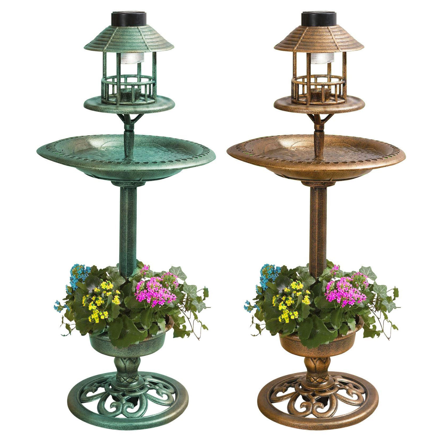 BIRD HOTEL FEEDER & BATH WITH SOLAR LIGHT GARDEN ORNAMENTAL BIRDS TABLE ...