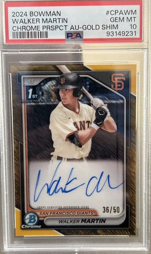 2024 Bowman Walker Martin Chrome Gold Refractor 1st Auto 36/50 PSA 10 ...