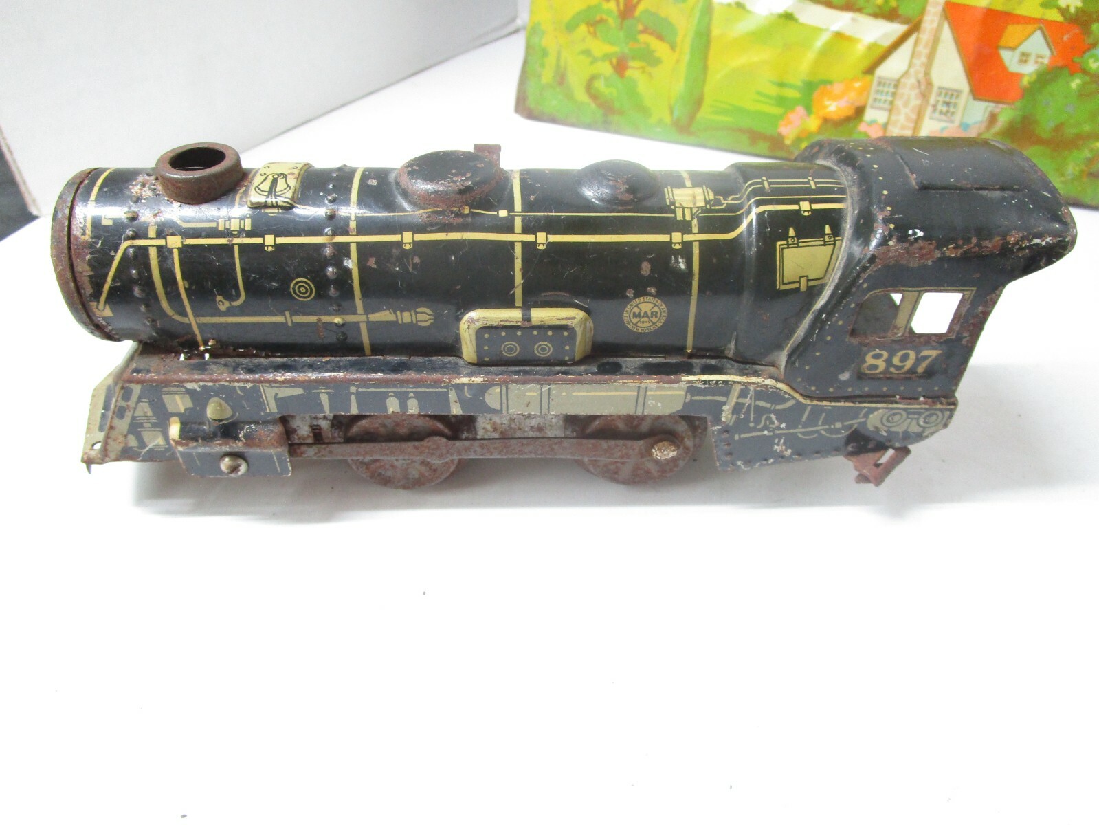 10 pc Vintage MAR Toys Train Locomotive with Tunnel Switch Tracks Litho ...