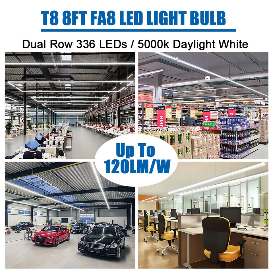 24 Pack T8 T10 T12 8FT LED Tube Shop Light Bulbs FA8 Single Pin 8 Foot ...