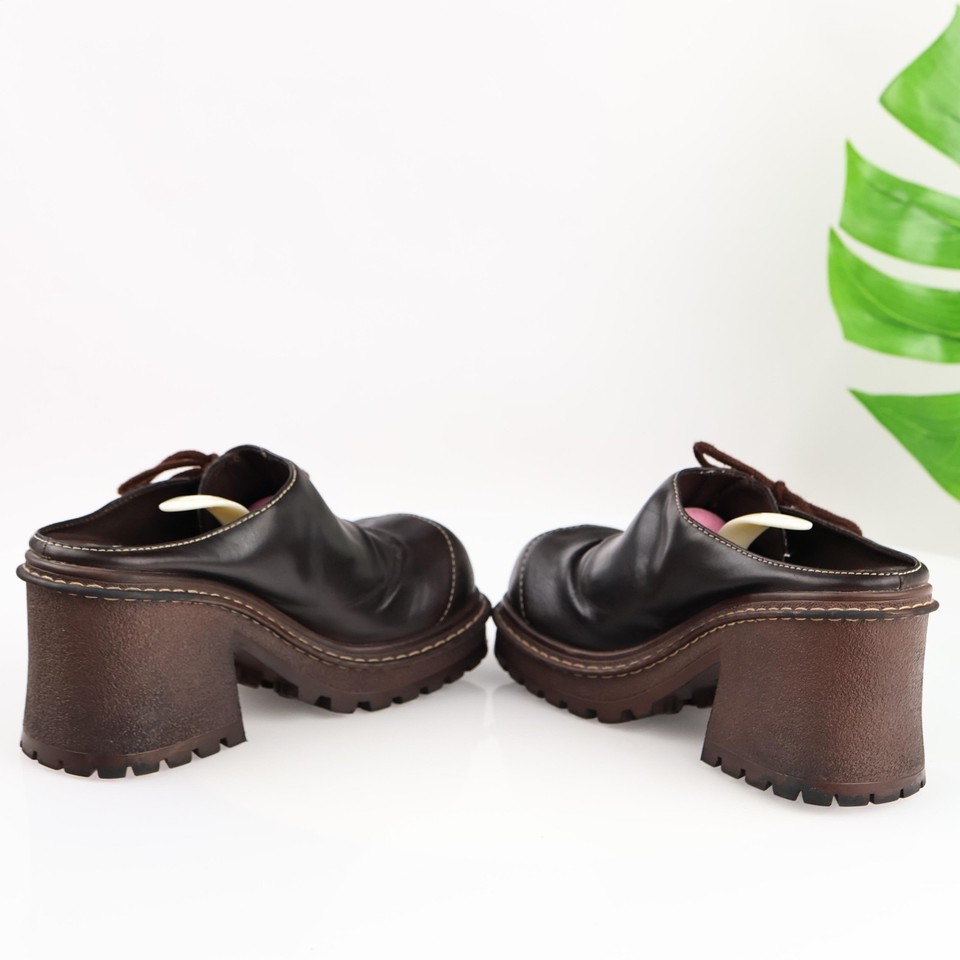 Vintage Y2K LEI Womens Mule Size 8.5 Brown Chunky Heel Platform 90's ...