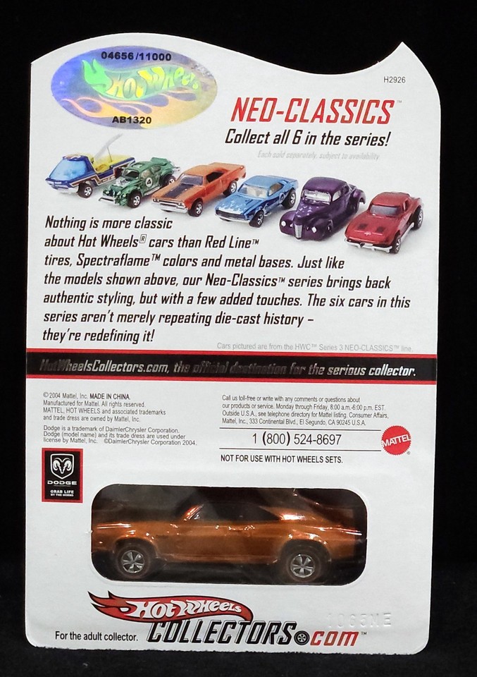 Hot Wheels 1969 Dodge Charger RLC Neo-Classics Red Line Club Car HWC ...