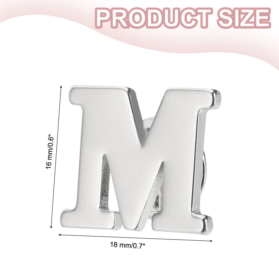 Letter Lapel Pins, Initial Alphabet Collar Pins, Silver Tone, Letter M ...