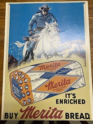 VTG 1950s The Lone Ranger Original Advertising Poster Sign Merita Bread ...