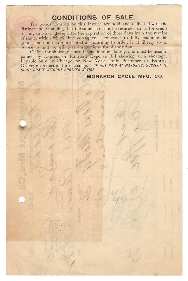 1897 Monarch Cycle bicycle company, Chicago history, bill head receipt ...