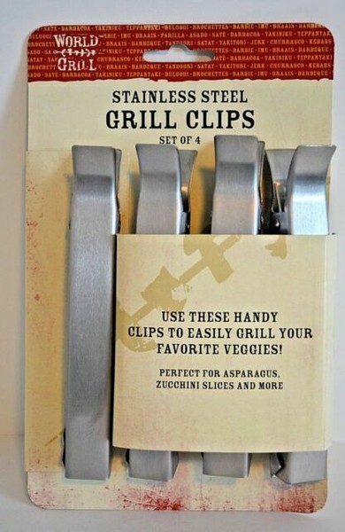4 PC Stainless Grill Clips BBQ Bar-b-q Cooking Food Vegetables ...