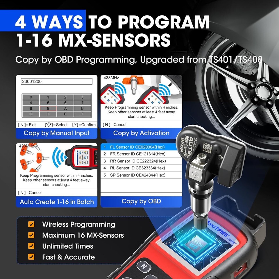 Autel MaxiTPMS TS508WF TPMS Relearn Tool TPMS Sensors Activate/Reset ...