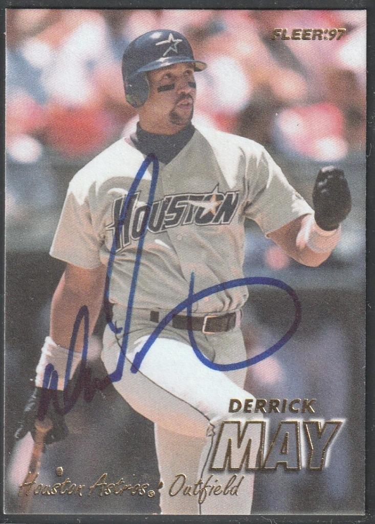 371, Original Autograph, Derrick May; Houston Astros, 1997 Fleer #350 ...