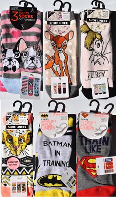 PRIMARK Women's Socks Shoe Liners Bambi Tinkerbell Lion King Superman ...